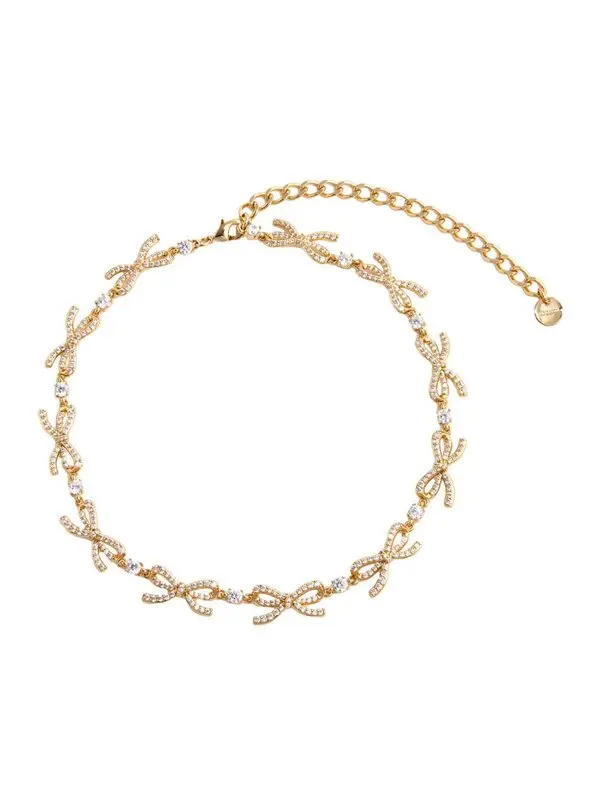 SELF-PORTRAIT Metallic Necklace With Bow And Crystal Embellishments In Copper And Crystals - Multicolor