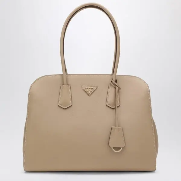 Prada Large Sand-colored Leather Shopping Bag - Cream