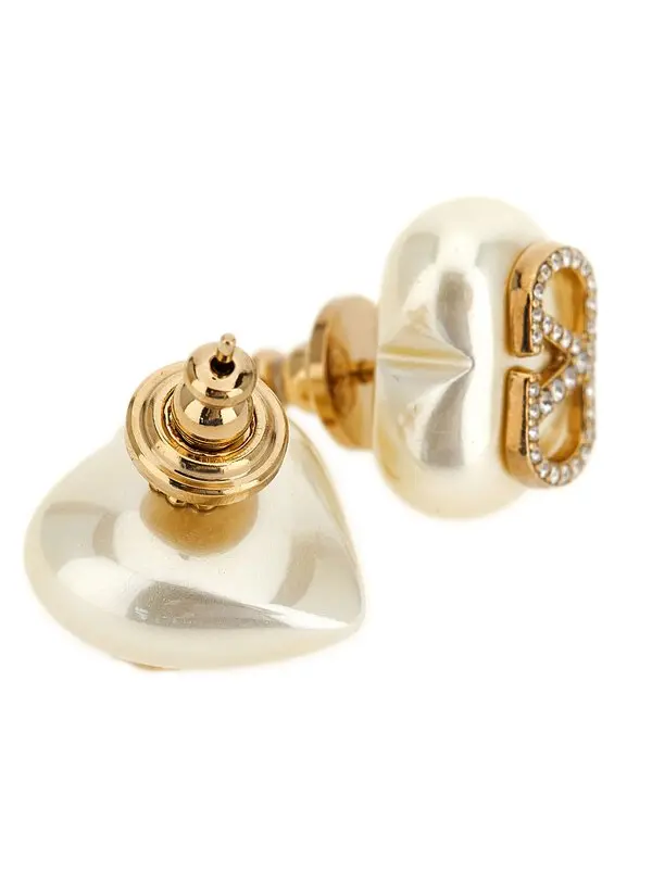 Valentino Garavani Vlogo Signature" Heart Shaped Pearl Earrings With Crystal Pav