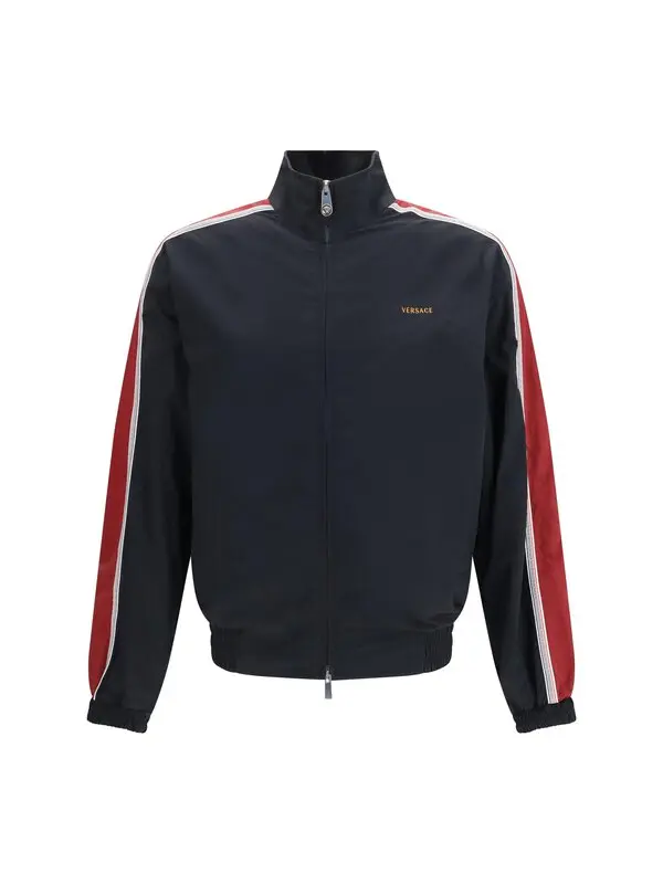 Versace Nylon Blouson Jacket With Embroidered Logo - Black
