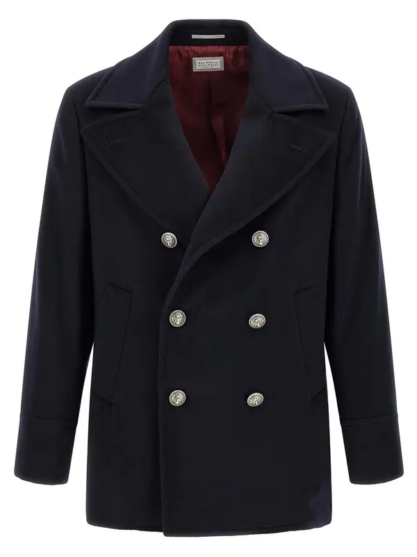 Brunello Cucinelli Virgin Wool Double-breasted Pea Coat - Blue