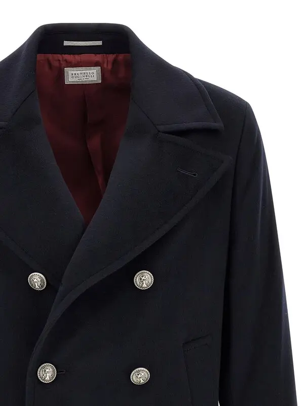 Brunello Cucinelli Virgin Wool Pea Coat - Blue