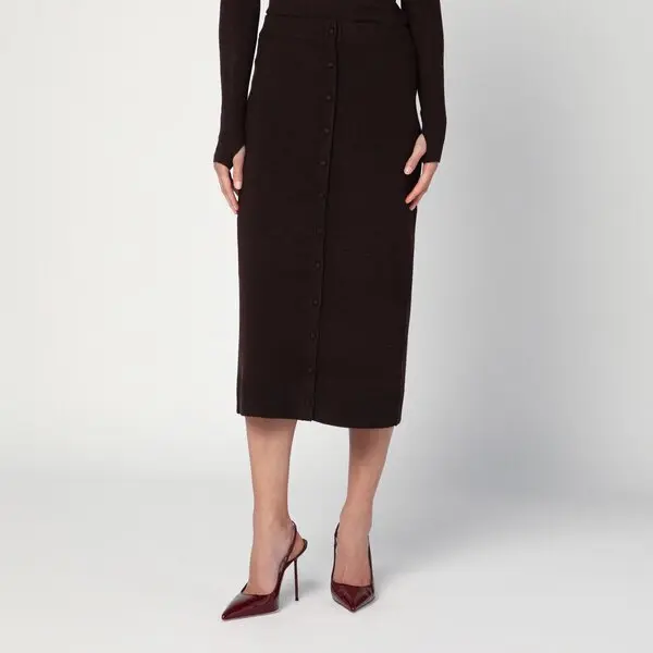 Victoria Beckham Midi Skirt In Wool Blend - Brown