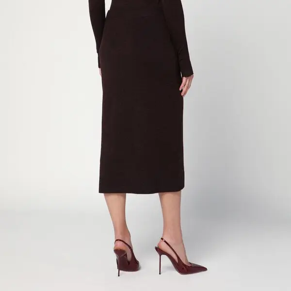 Victoria Beckham Midi Skirt In Wool Blend - Brown