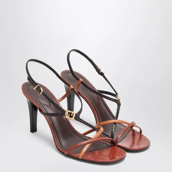 Fendi Ffold Burgundy/brown Heel Sandal - Red