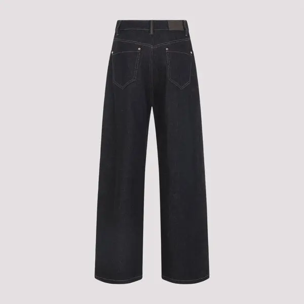 Brunello Cucinelli Wide Leg Cotton Jeans - Black