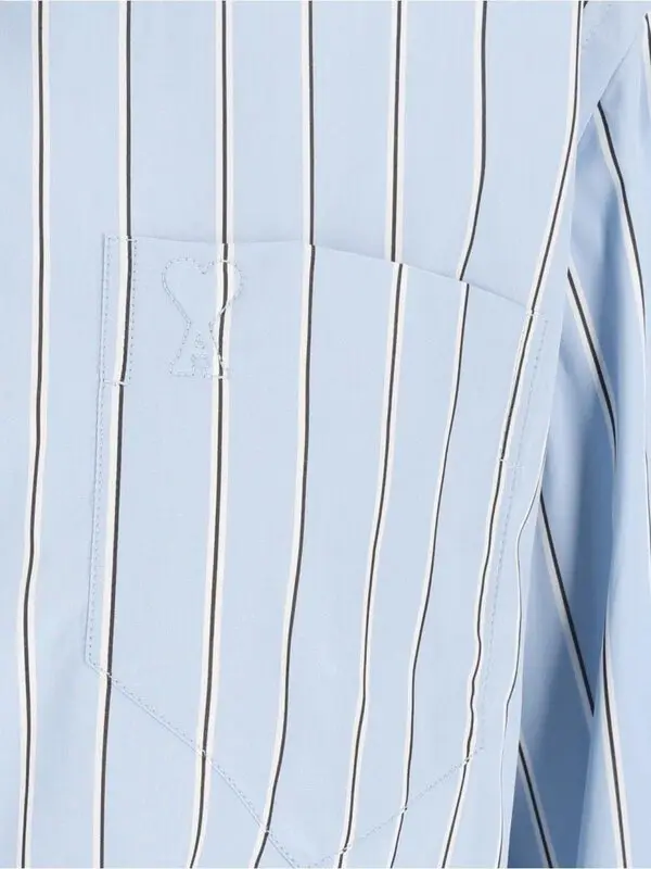 AMI Paris Striped Short Shirt - Blue