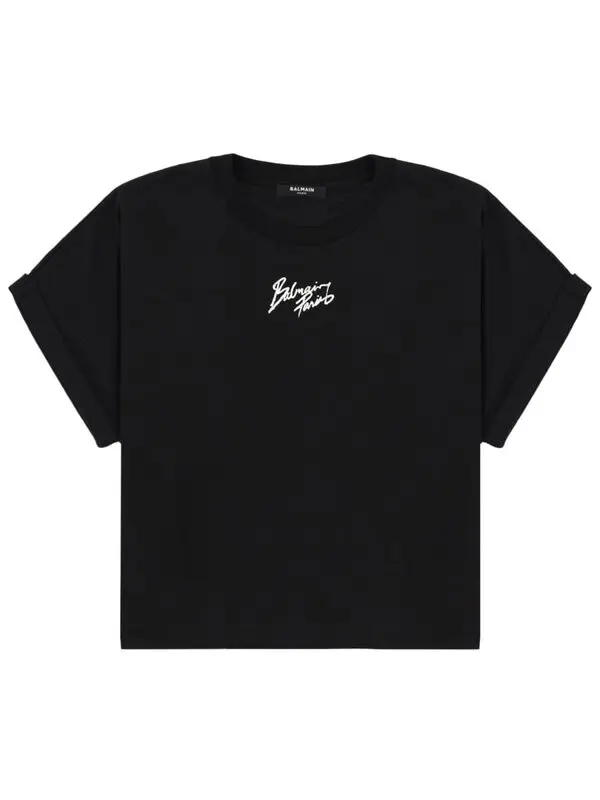 Balmain Logo Print Cropped T-shirt - Black
