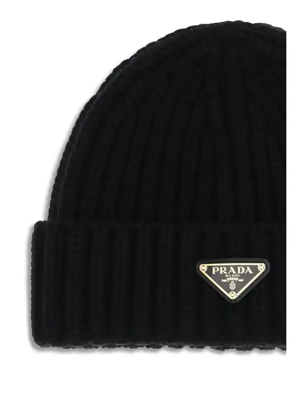 Prada Virgin Wool Beanie Hat - Black