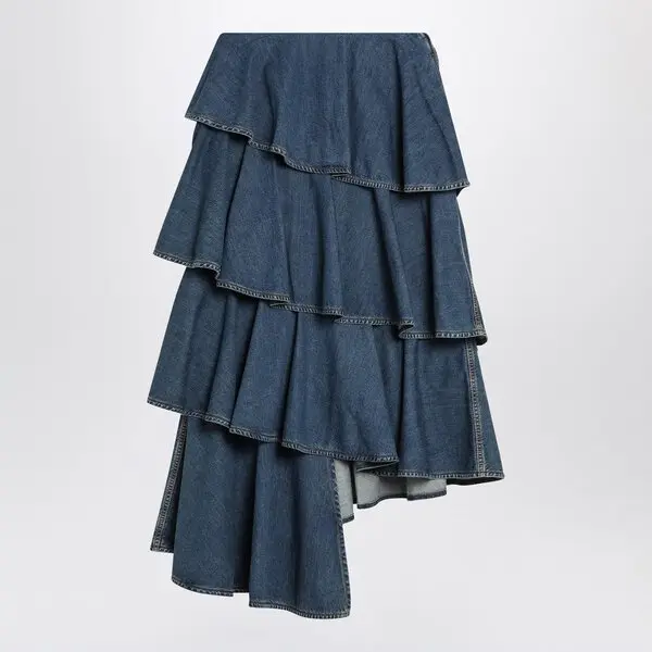 Alaïa Asymmetrical Spiral Denim Skirt - Blue