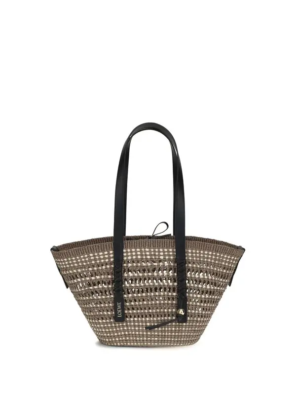 Loewe Medium Braid Basket Shoulder Bag In Iraca Palm And Calfskin - Brown