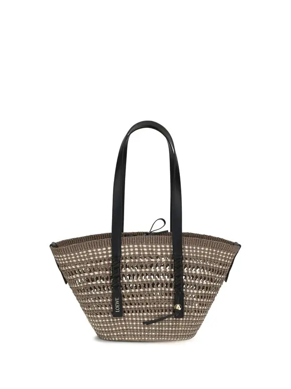 Loewe Braid Basket Shoulder Bag In Iraca Palm And Calfskin - Brown
