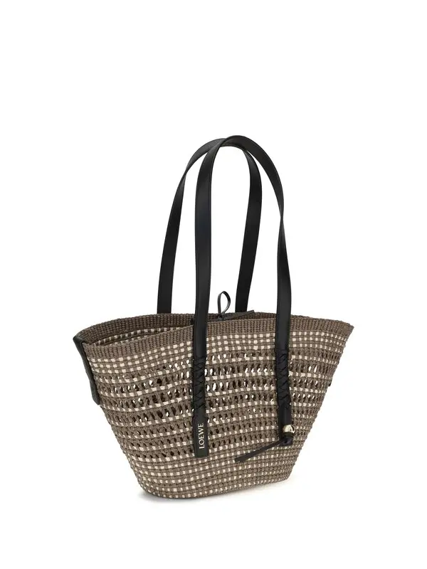 Loewe Braid Basket Shoulder Bag In Iraca Palm And Calfskin - Brown