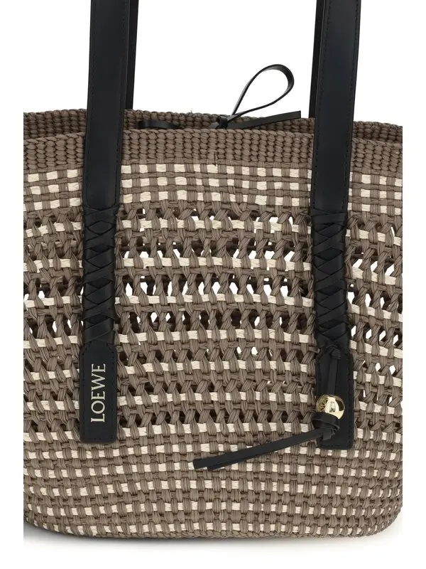Loewe Braid Basket Shoulder Bag In Iraca Palm And Calfskin - Brown
