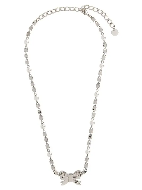SELF-PORTRAIT Crystal Pearl Bow Necklace
