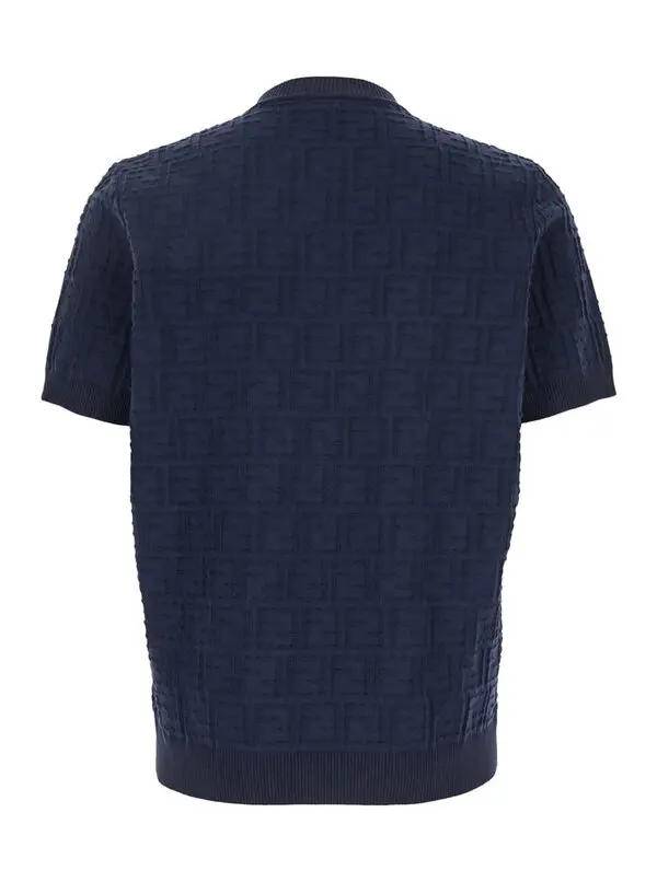 Fendi Blue T-shirt With All-over Ff Logo Embroidery In Cotton For - Multicolor
