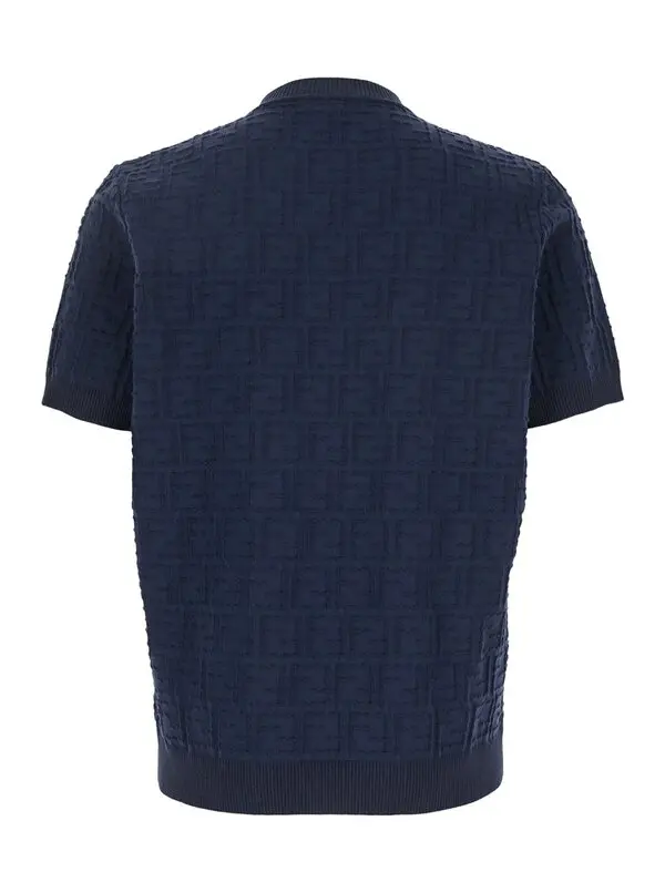 Fendi Blue T-shirt With All-over Ff Logo Embroidery In Cotton For - Multicolor