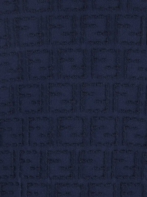 Fendi Blue T-shirt With All-over Ff Logo Embroidery In Cotton For - Multicolor