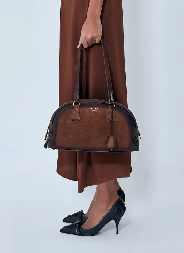 Prada Bowling Medium Suede Handbag