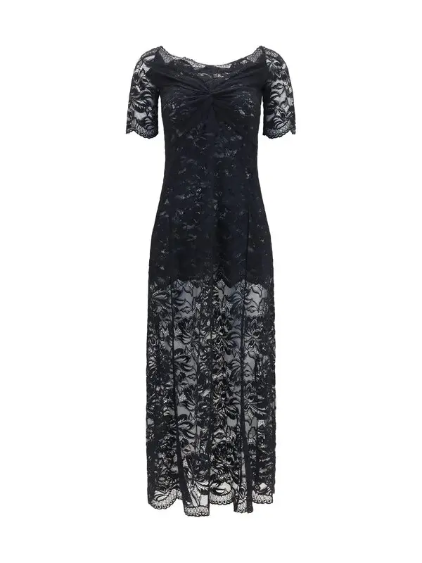 Rabanne Floral Lace Long Dress - Black