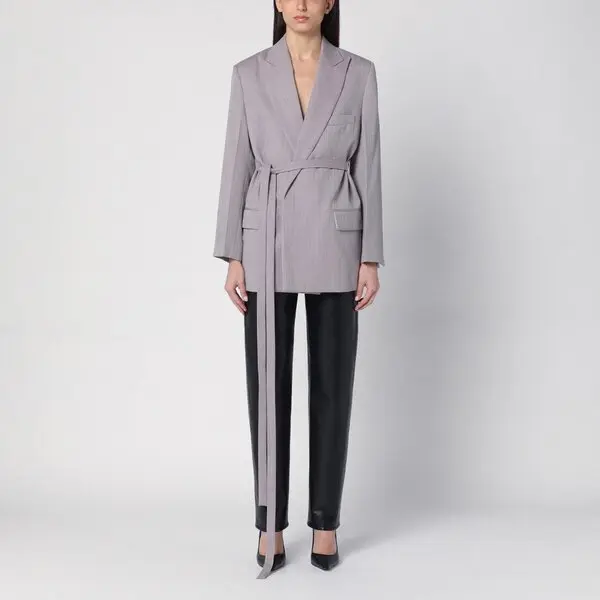 Victoria Beckham Light Grey Wool Jacket With Belt - Gray