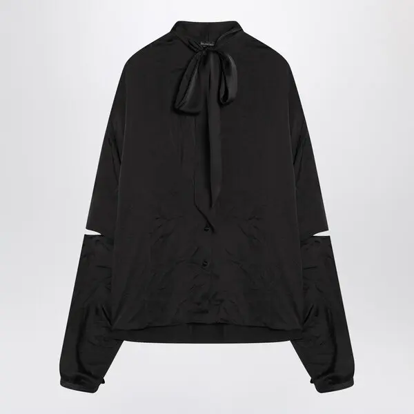 Balenciaga Satin Blouse With Bow - Black