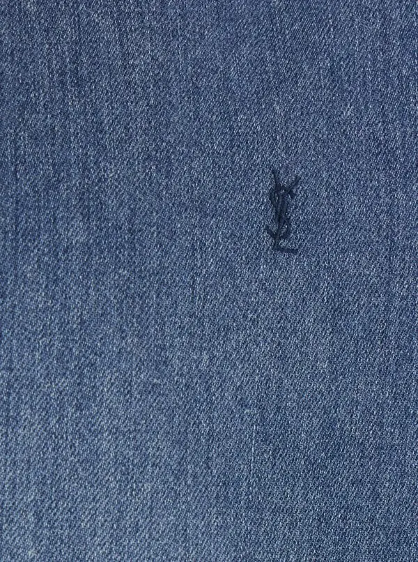 Saint Laurent Blue Denim Long Sleeve Shirt With Front Logo For