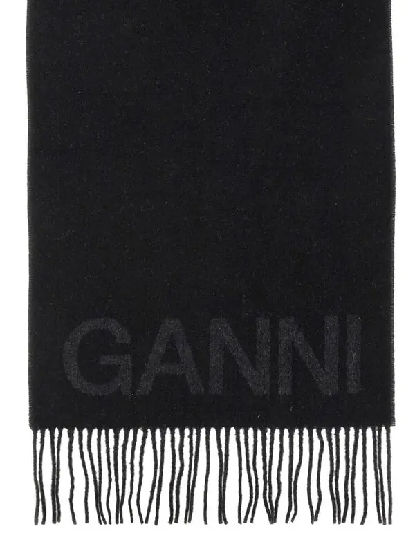 GANNI Scarf With Logo - Black