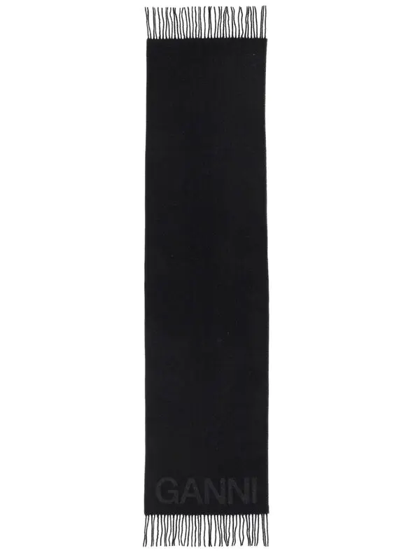 GANNI Scarf With Logo - Black
