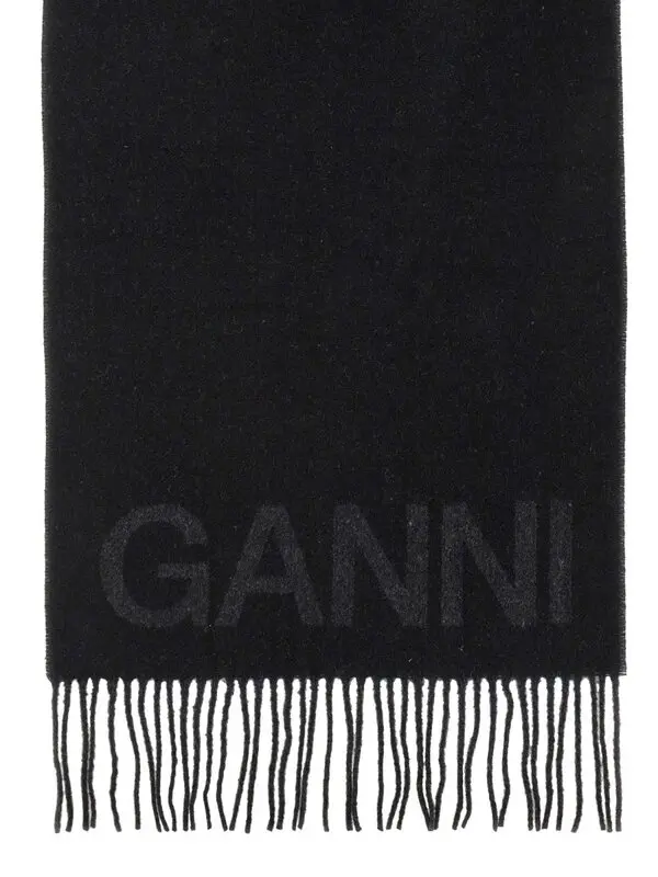 GANNI Scarf With Logo - Black