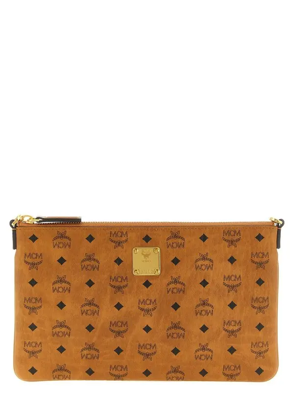 Mcm Aren Monogram Canvas Clutch - Brown