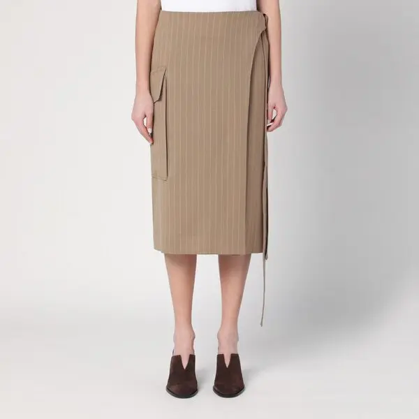 Victoria Beckham Sand-coloured Pinstriped Wrap Skirt - Cream