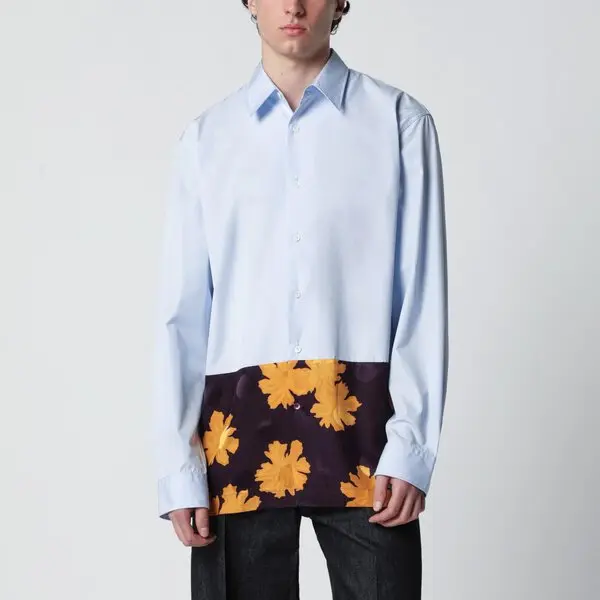 Dries Van Noten Light Shirt With Floral Insert - Blue
