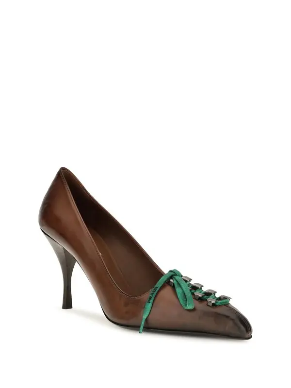 Prada Leather Lace-up Pumps - Brown