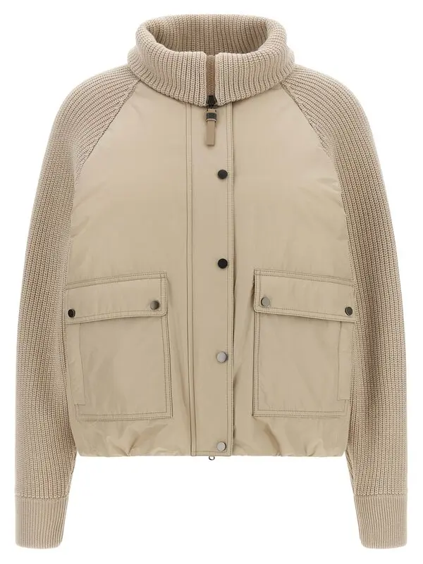 Brunello Cucinelli Knit Insert Down Jacket - Cream