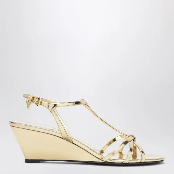 Prada Platinum Leather Wedge Sandals