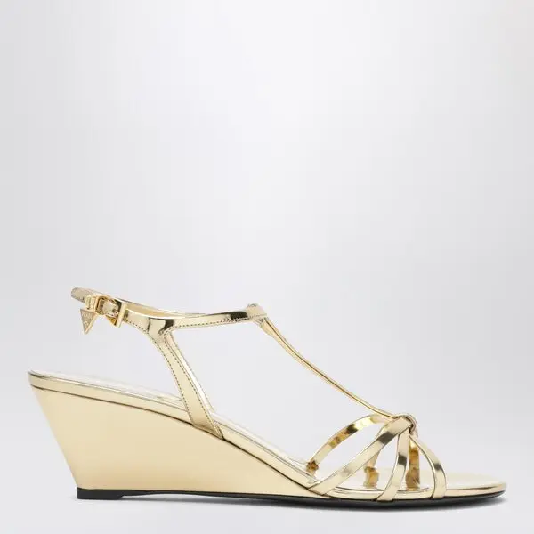 Prada Platinum Leather Wedge Sandals - Silver