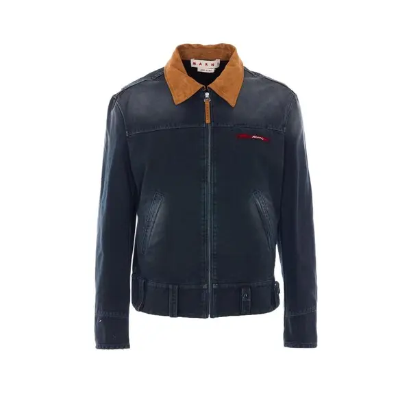 Marni Canvas Jacket With Contrasting Collar And Logo