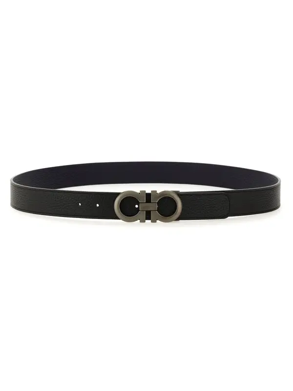 FERRAGAMO Leather Belt With Hooks - Black