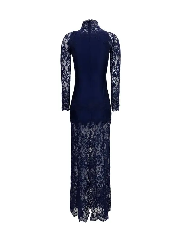 Rabanne Long Lace And Jersey Dress - Blue