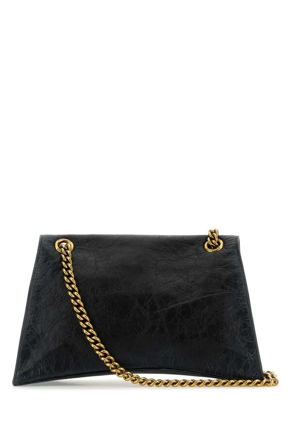 Balenciaga Leather Medium Crush Chain Shoulder Bag - Black