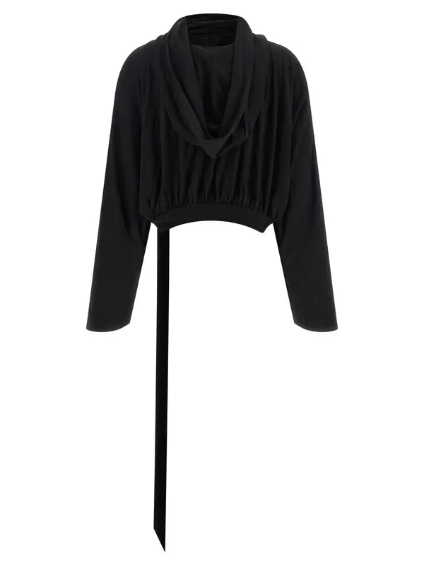 Rick Owens Cropped Hooded Top - Black