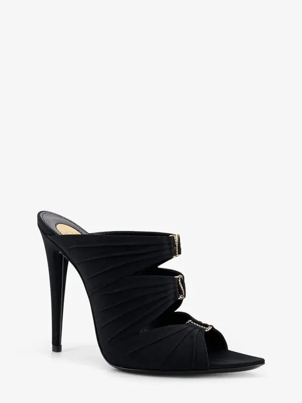 Saint Laurent Emilie Satin Sandals With Rhinestone Logo Detail - Multicolor