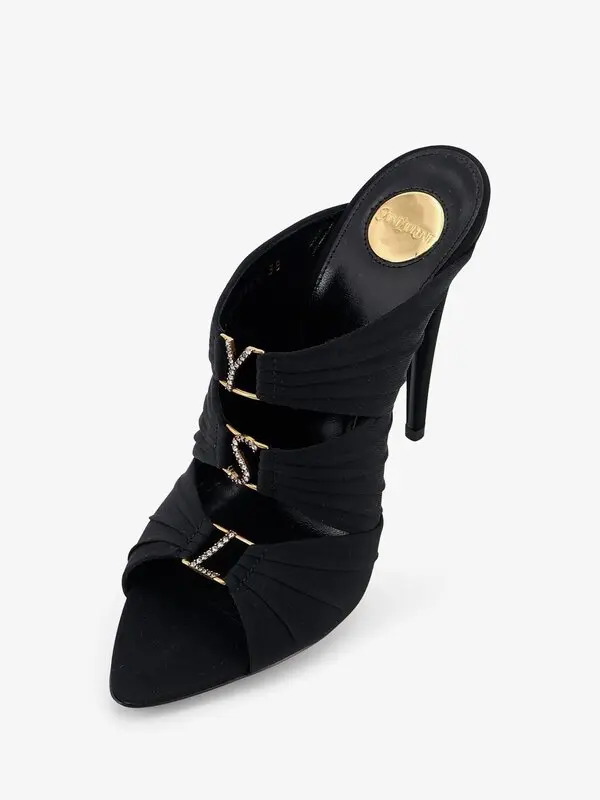 Saint Laurent Emilie Satin Sandals With Rhinestone Logo Detail - Multicolor