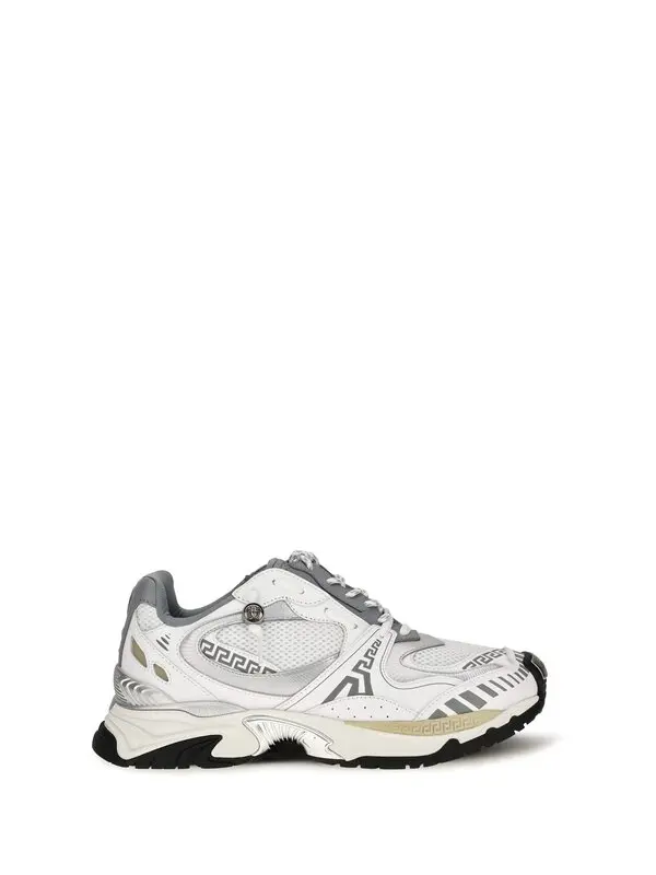 Versace Icaro Sneakers In Fabric, Mesh, And Leather - White