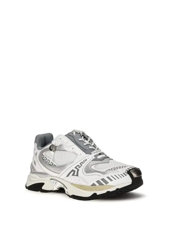 Versace Icaro Sneakers In Fabric, Mesh, And Leather - White