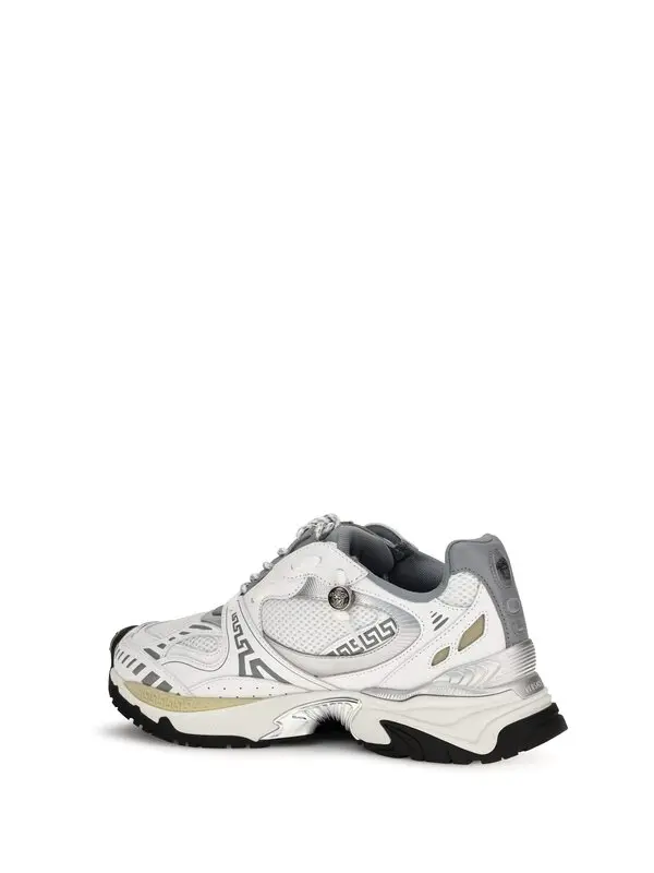 Versace Icaro Sneakers In Fabric, Mesh, And Leather - White
