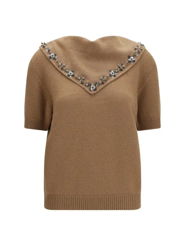 Prada Cashmere Sweater With Jewel Scarf - Brown