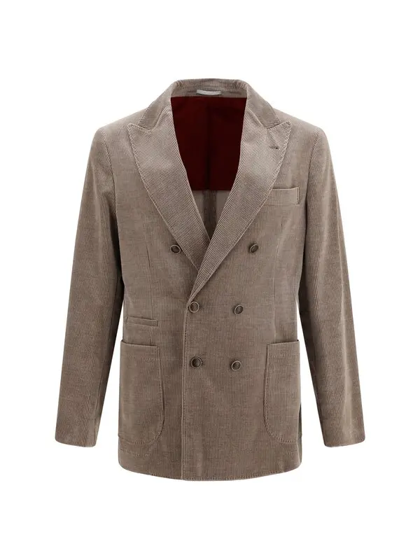 Brunello Cucinelli Double-breasted Corduroy Jacket - Gray