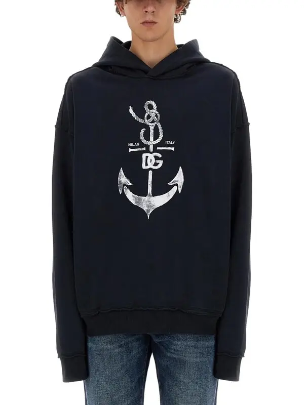 Dolce & Gabbana Sweatshirt With Navy Print - Blue